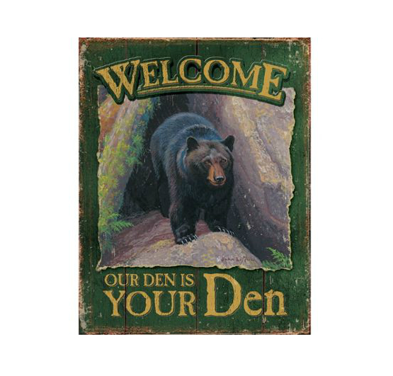 Welcome Bear Tin Sign – Bear's Den Colorado